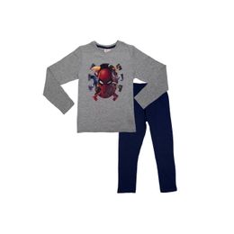 United Labels® Schlafanzug Marvel Spiderman Schlafanzug für Jungen Langarm Grau/Blau