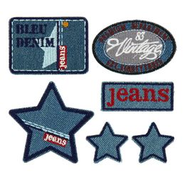 buttinette Applikationen "Jeans", Größe: 3,5–6,5 cm, Inhalt: 6 Stück