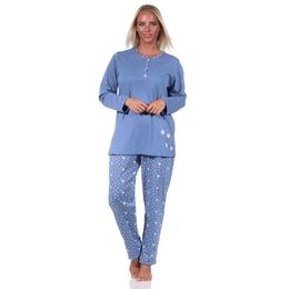 Normann Pyjama Damen Pyjama langarm Schlafanzug mit niedlichem Tier Motiv