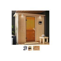 Karibu Sauna Vada, BxTxH: 210 x 132 x 202 cm, 68 mm, (Set) 9 KW-Ofen mit externer Steuerung, beige