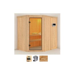 Karibu Sauna Clara, BxTxH: 151 x 196 x 198 cm, 68 mm, (Set) 9 KW-Bio-Ofen mit externer Steuerung, beige