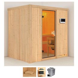 Karibu Sauna Bedine, BxTxH: 196 x 151 x 198 cm, 68 mm, (Set) 9 KW-Bio-Ofen mit externer Steuerung, beige