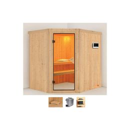 Karibu Sauna Stine, BxTxH: 196 x 170 x 198 cm, 68 mm, (Set) 9 KW-Bio-Ofen mit externer Steuerung, beige