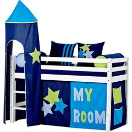 Hoppekids Hochbett «My Room» Kinderbett, Matratze & Vorhang, 2 Größen, weiß