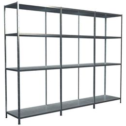 SCHULTE REGALWELT Steckregal Stecksystem Grund- und 2x Anbauregale, Metall verzinkt, 1800x3600x500 mm, 12 Böden, silberfarben