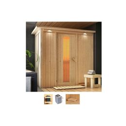 Karibu Sauna Vada, BxTxH: 210 x 132 x 202 cm, 68 mm, (Set) 9 KW-Ofen mit integrierter Steuerung, beige