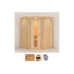 Karibu Sauna Liva, BxTxH: 165 x 165 x 202 cm, 68 mm, (Set) 9 KW-Ofen mit integrierter Steuerung, beige