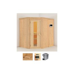 Karibu Sauna Clara, BxTxH: 151 x 196 x 198 cm, 68 mm, (Set) 9 KW-Bio-Ofen mit externer Steuerung, beige