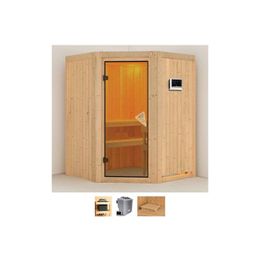 Karibu Sauna Liva, BxTxH: 151 x 151 x 198 cm, 68 mm, (Set) 9 KW-Bio-Ofen mit externer Steuerung, beige