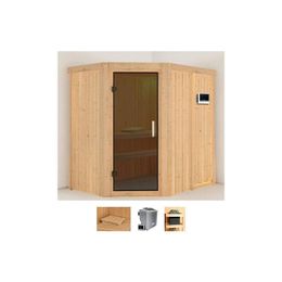 Karibu Sauna Clara, BxTxH: 151 x 196 x 198 cm, 68 mm, (Set) 9 KW-Bio-Ofen mit externer Steuerung, beige