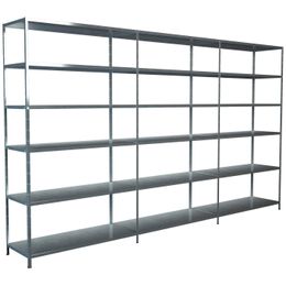 SCHULTE REGALWELT Steckregal Stecksystem Grund- und 2x Anbauregale, Metall verzinkt, 2300x3600x500 mm, 18 Böden, silberfarben