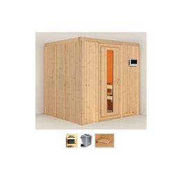 Karibu Sauna Solida, BxTxH: 196 x 170 x 198 cm, 68 mm, (Set) 9 KW-Bio-Ofen mit externer Steuerung, beige