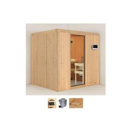 Karibu Sauna Solida, BxTxH: 196 x 170 x 198 cm, 68 mm, (Set) 9 KW-Bio-Ofen mit externer Steuerung, beige