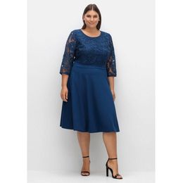 sheego Abendkleid Große Größen mit Zierbortenstickerei am Oberteil, blau