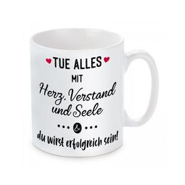 Herzbotschaft Tasse Kaffeebecher mit Motiv Tue alles mit Herz