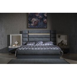 JVmoebel Schlafzimmer-Set Schlafzimmer Doppelbett Grau Garnitur Set 4tlg Modern Bett Nachttische