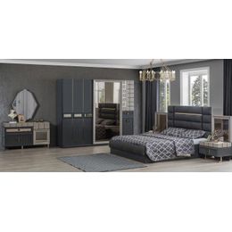 JVmoebel Schlafzimmer-Set Luxus Schlafzimmer Doppelbett Grau Garnitur Set 4tlg Moderne Bett Neu