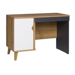 Furnix Schreibtisch MEMIS 110 cm PC-Tisch aus Holz mit Schublade Eiche Gold