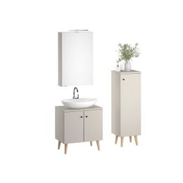ERST-HOLZ Badmöbel-Set Badmöbel Spiegelschrank Waschtisch Badschrank Kieselgrau mit Füßen