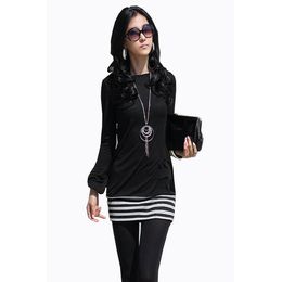 Mississhop Shirtkleid Damen Minikleid Kleid Tunika Rock weiß schwarze Streifen 578