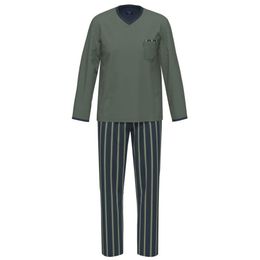 Ammann Schlafanzug Pyjama Schlafanzug mit Brusttasche reine Bio-Baumwolle V-Ausschnitt