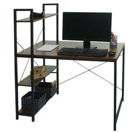 Schreibtisch mit Regal MCW-K81, Laptoptisch B&uuml;rotisch Arbeitstisch, 100x60cm Metall MDF ~ braun