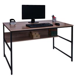 Schreibtisch MCW-K80, B&uuml;rotisch Computertisch Arbeitstisch Ablage, Metall MDF 120x60cm ~ grau-braun