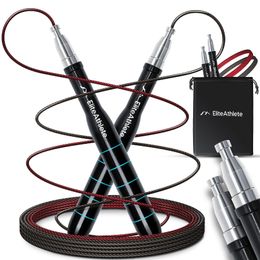 EliteAthlete® Springseil Erwachsene - Speed Rope mit Ersatzseil - Profi Kugellager - Skipping Rope - Jump Rope - Fitness Crossfit Boxen - Sprungseil Erwachsener inkl. Seilschoner + Tasche - Blau