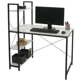 Schreibtisch mit Regal MCW-K81, Laptoptisch B&uuml;rotisch Arbeitstisch, 100x60cm Metall MDF ~ Marmor-Optik wei&szlig;