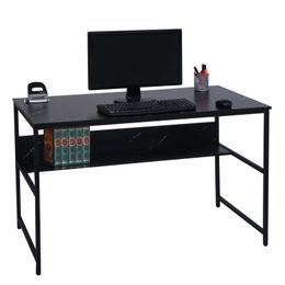 Schreibtisch MCW-K80, B&uuml;rotisch Computertisch Arbeitstisch Ablage, Metall MDF 120x60cm ~ Marmor-Optik schwarz