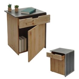 Kommode MCW-L76, Nachttisch Beistelltisch, Industrial Massives-Holz MVG-zertifiziert 60x50x40cm, natur mit Metall-Optik