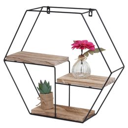 Wandregal MCW-K76, H&auml;ngeregal Schweberegal Regal, 3 Regalb&ouml;den Metall Massiv-Holz Industrial 43x49x11cm ~ natur