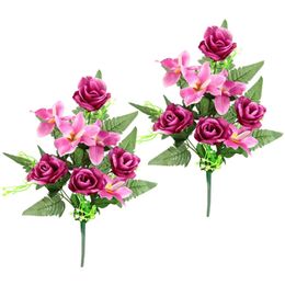 Kunstblume Bouquet aus Orchideen und Rosen, I.GE.A., Höhe 42 cm, 2er Set Kunstblumenstrauß zum Legen oder Stellen Künstliche Blumen, rosa