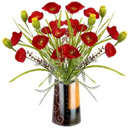 Kunstblume Mohnblumenbusch in Vase aus Keramik, I.GE.A., Höhe 47 cm, Blumen Mohnblume Mohn Mohnbusch Bouquet Strauß Seidenblumenstrauß, rot