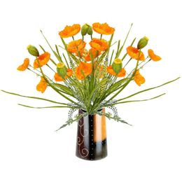 Kunstblume Mohnblumenbusch in Vase aus Keramik, I.GE.A., Höhe 47 cm, Blumen Mohnblume Mohn Mohnbusch Bouquet Strauß Seidenblumenstrauß, orange