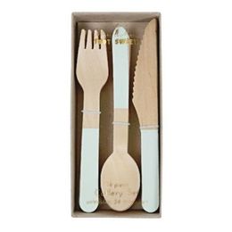 Meri Meri Partybesteck WOODEN CUTLERY 24er-Set aus Holz in natur/mint