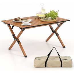 Costway - Faltbarer Campingtisch aus Aluminium, Aufrollbarer Picknicktisch mit Holzoptik, tragbarer Niedrig-Höhe-Falttisch mit Tragetasche für