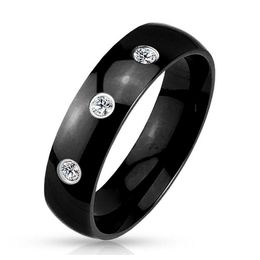 BUNGSA Fingerring 49 (15.6) Schwarzer Ring mit Kristallen aus Edelstahl für Damen und (Ring