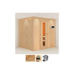Karibu Sauna Solida, BxTxH: 210 x 184 x 202 cm, 68 mm, (Set) 9 KW-Ofen mit externer Steuerung, beige