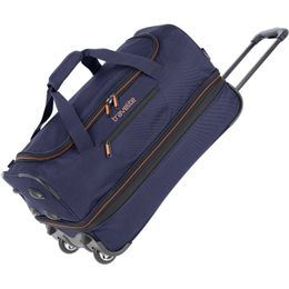 Travelite Reisetasche Basics, 55 cm, marine/orange, Duffle Bag Sporttasche mit Trolleyfunktion und Volumenerweiterung, blau|orange