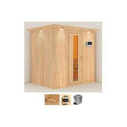 Karibu Sauna Bedine, BxTxH: 210 x 165 x 202 cm, 68 mm, (Set) 9 KW-Bio-Ofen mit externer Steuerung, beige