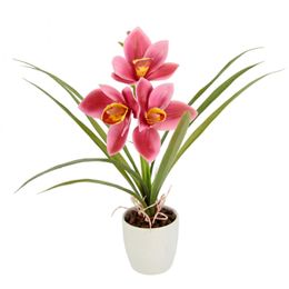 Kunstblume Orchidee, I.GE.A., Höhe 32 cm, Mit Blätter im Topf aus Keramik Künstliche Blume Cymbidium-Orchidee, rosa