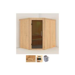 Karibu Sauna Stine, BxTxH: 196 x 170 x 198 cm, 68 mm, (Set) 9 KW-Ofen mit integrierter Steuerung, beige