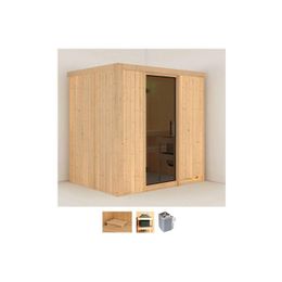 Karibu Sauna Bedine, BxTxH: 196 x 151 x 198 cm, 68 mm, (Set) 9 KW-Ofen mit integrierter Steuerung, beige