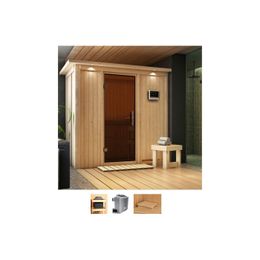 Karibu Sauna Vada, BxTxH: 210 x 132 x 202 cm, 68 mm, (Set) 9 KW-Ofen mit externer Steuerung, beige