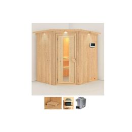Karibu Sauna Stine, BxTxH: 210 x 184 x 202 cm, 68 mm, (Set) 9 KW-Ofen mit externer Steuerung, beige
