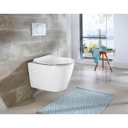 Welltime Tiefspül-WC Vigo, wandhängend, Abgang waagerecht, spülrandlose Toilette aus Sanitärkeramik, inkl. WC-Sitz mit Softclose, weiß
