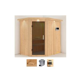 Karibu Sauna Clara, BxTxH: 165 x 210 x 202 cm, 68 mm, (Set) 9 KW-Bio-Ofen mit externer Steuerung, beige