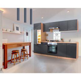 respekta K&uuml;chenzeile KB270BGE 270 cm Grau-Buche Nachbildung