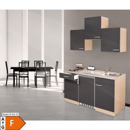 respekta K&uuml;chenzeile KB150BG 150 cm Grau-Buche Nachbildung